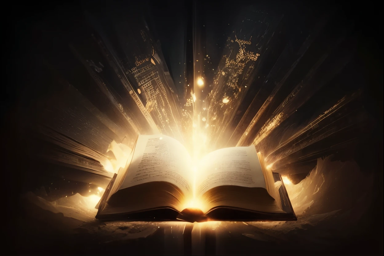 Um livro aberto com uma luz brilhando dele - SeaArt AI