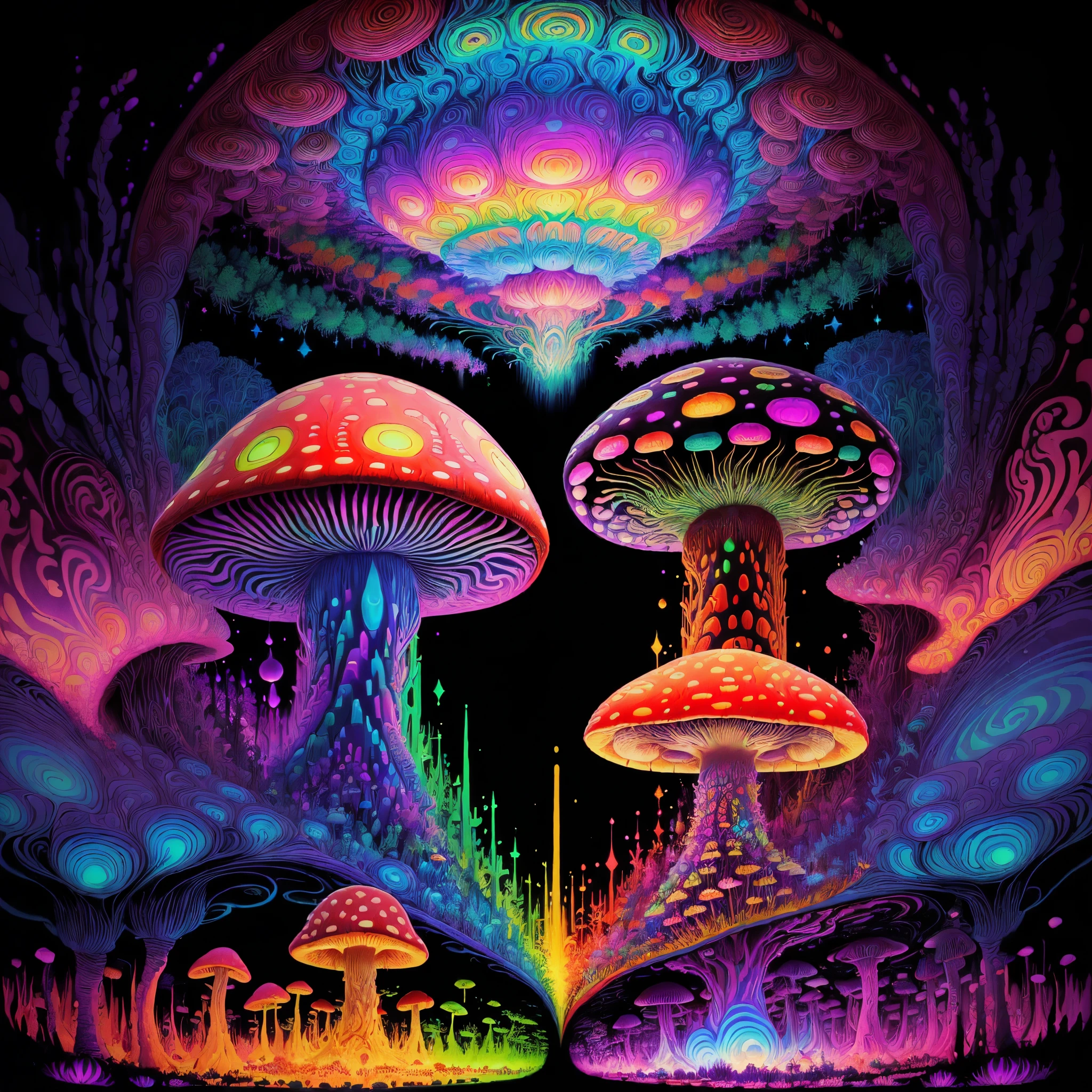 A close up of a mushroom painting with a rainbow light - SeaArt AI