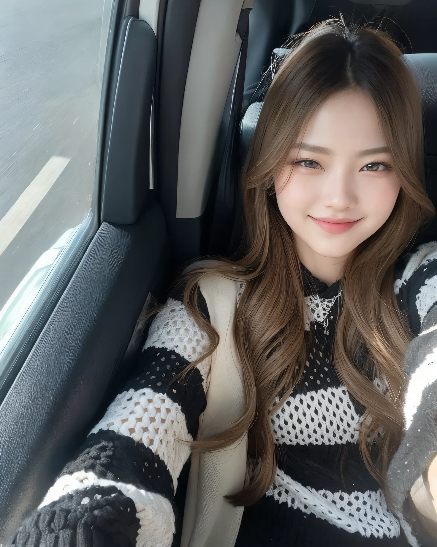 A close up of a person sitting in a car with a cell phone - SeaArt AI