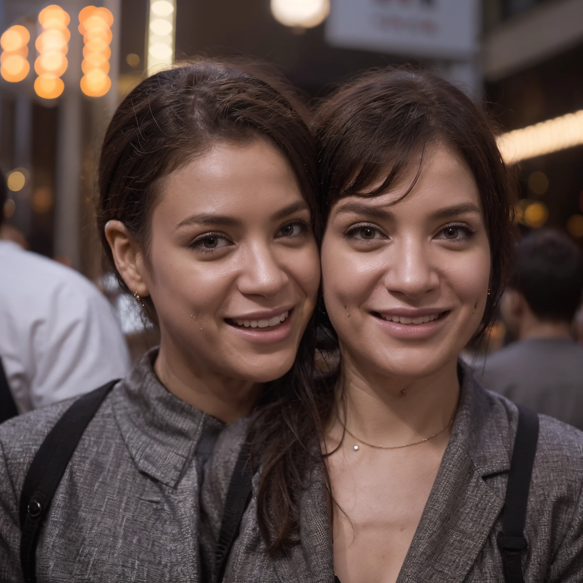 There are two women that are standing together in the street - SeaArt AI