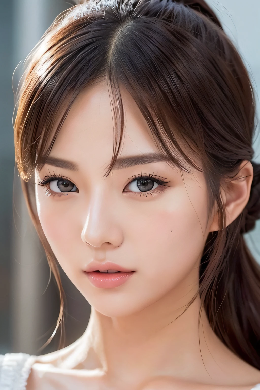 A woman with long hair and a white top is posing for a picture - SeaArt AI