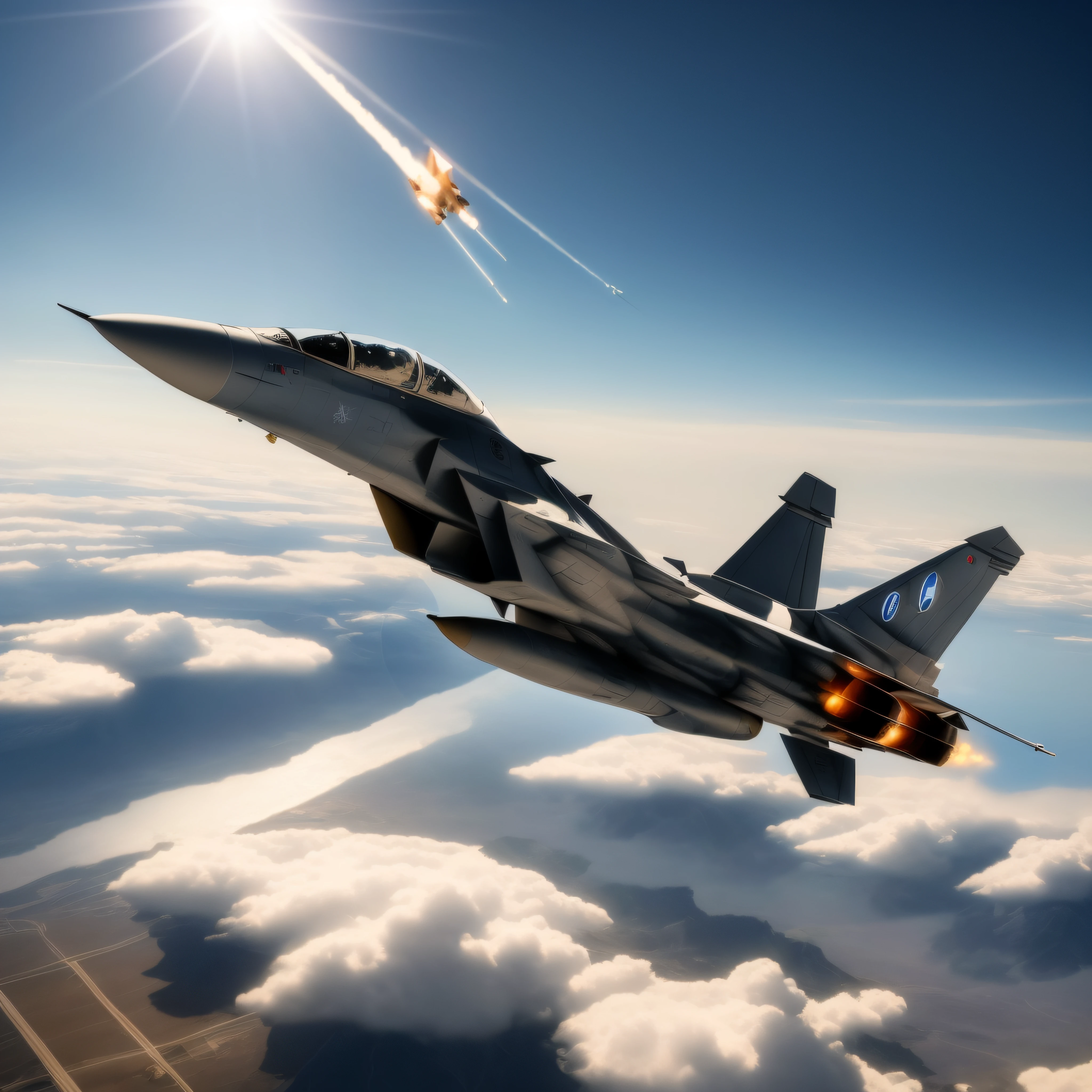 There is a jet flying in the sky with a jet flying above - SeaArt AI