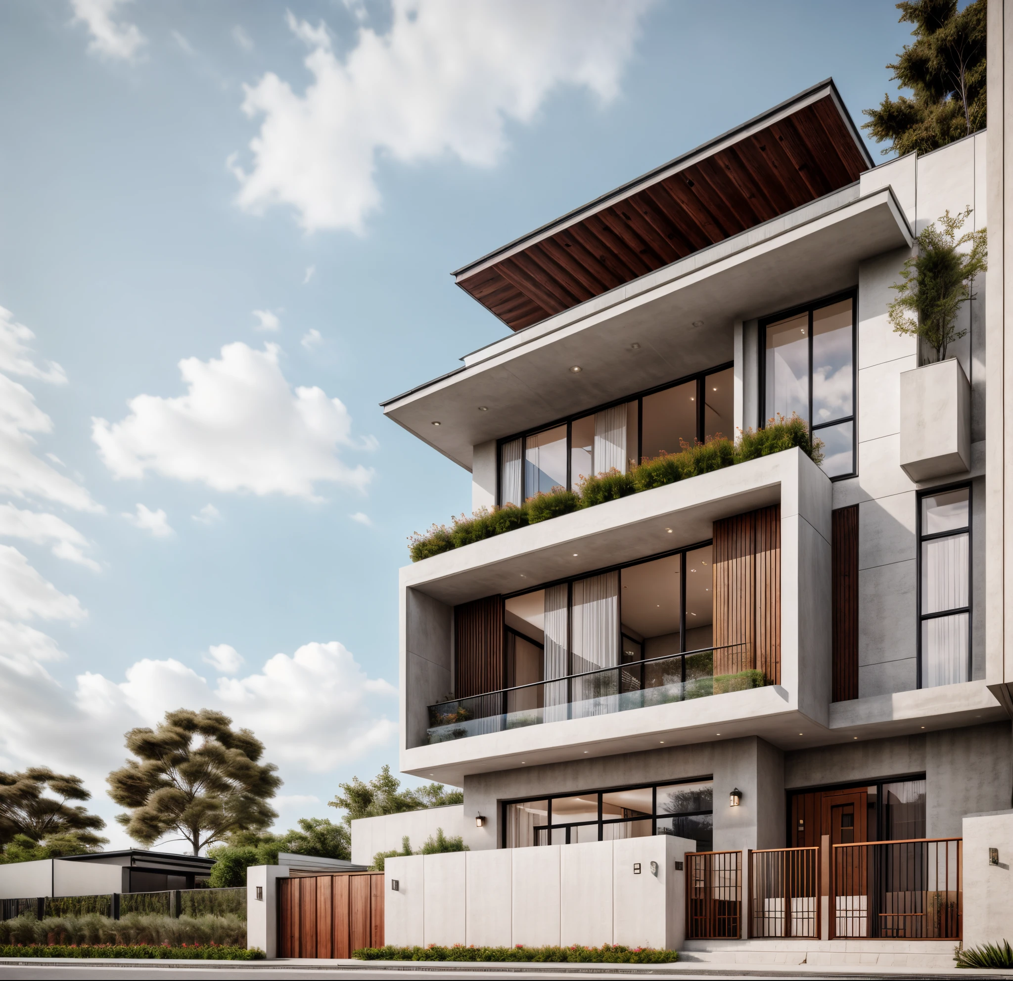 A rendering of a modern apartment building with a balcony and balconies ...