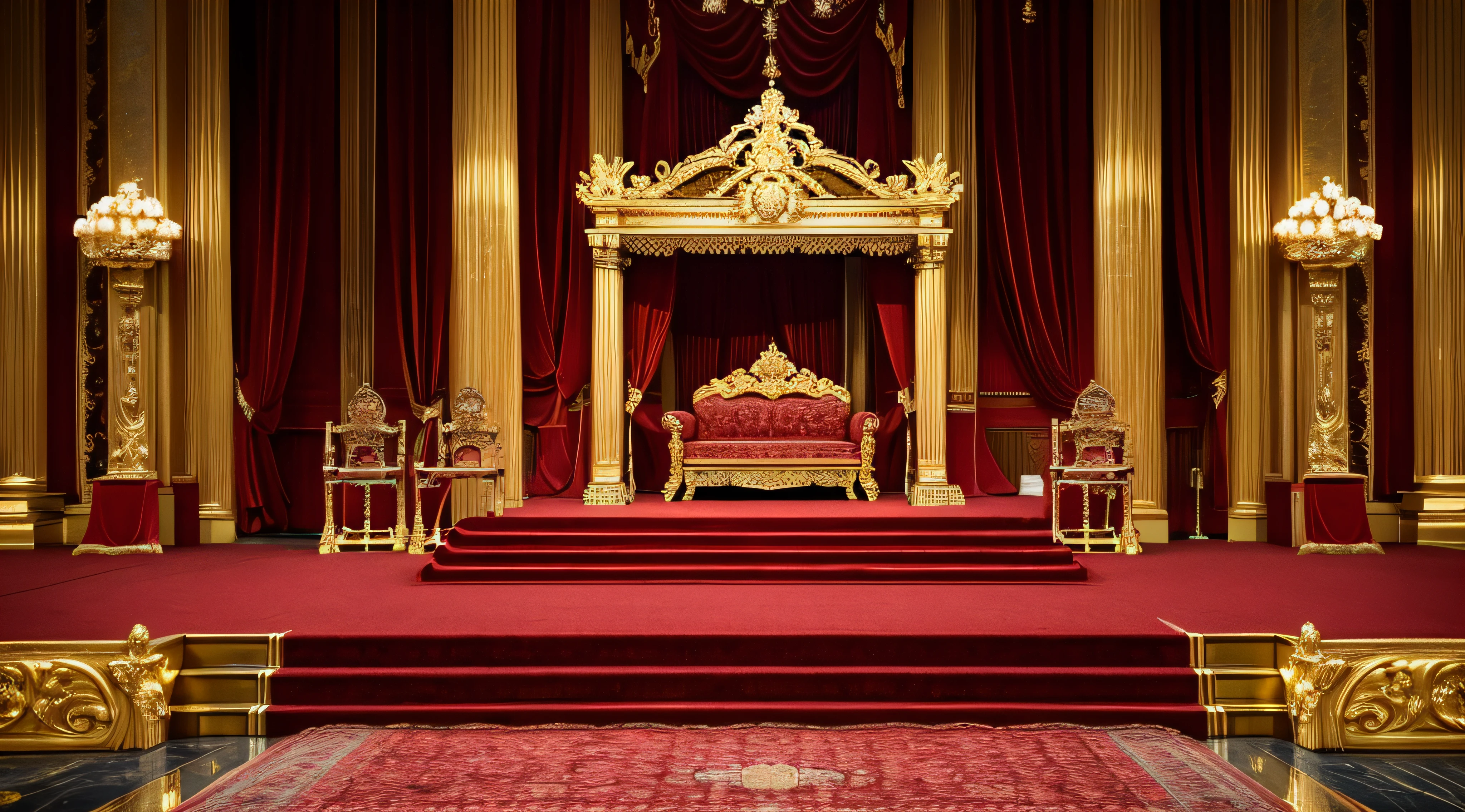 A close up of a throne with red carpet and gold trim - SeaArt AI