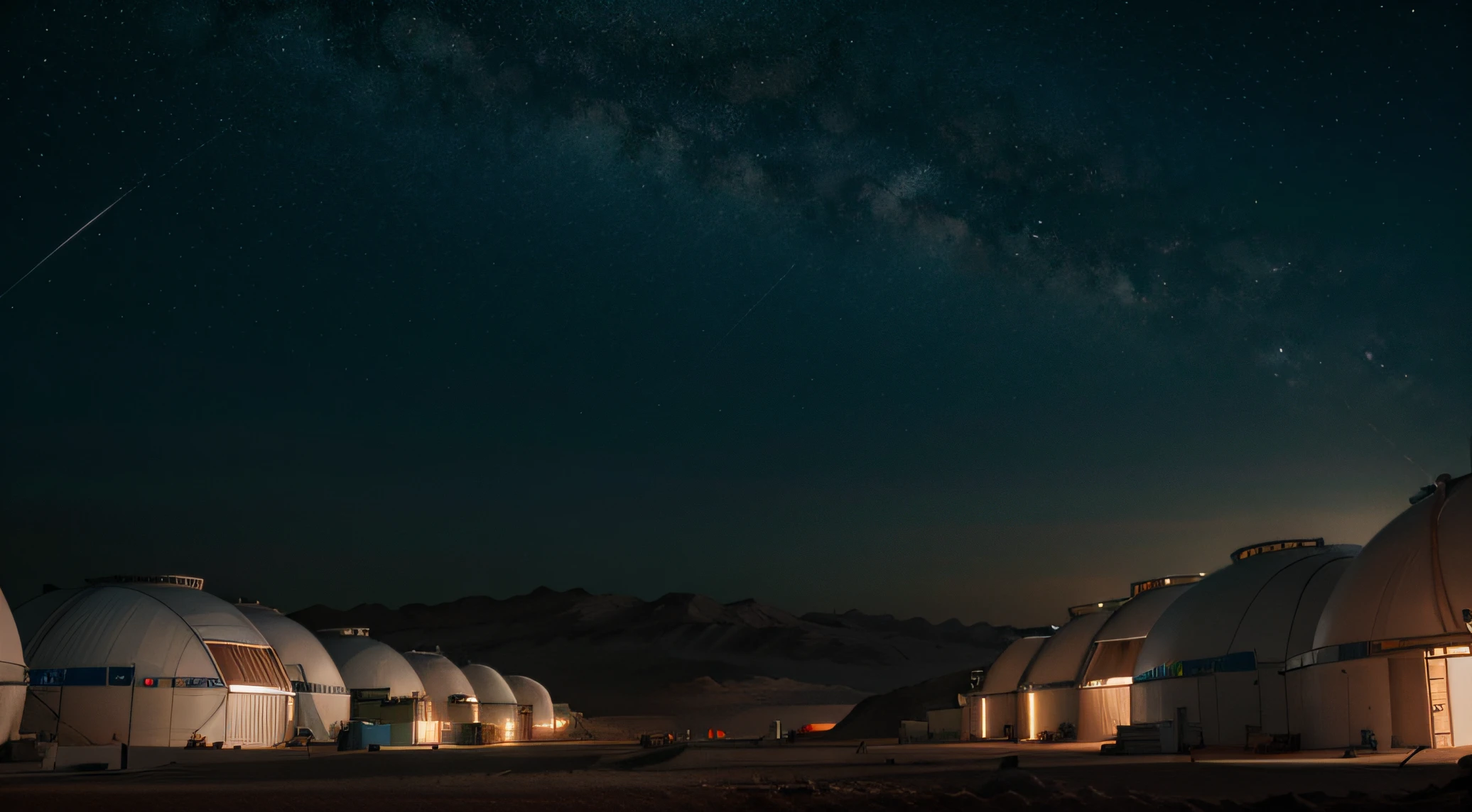 A night time view of a large group of domes with a star in the sky ...