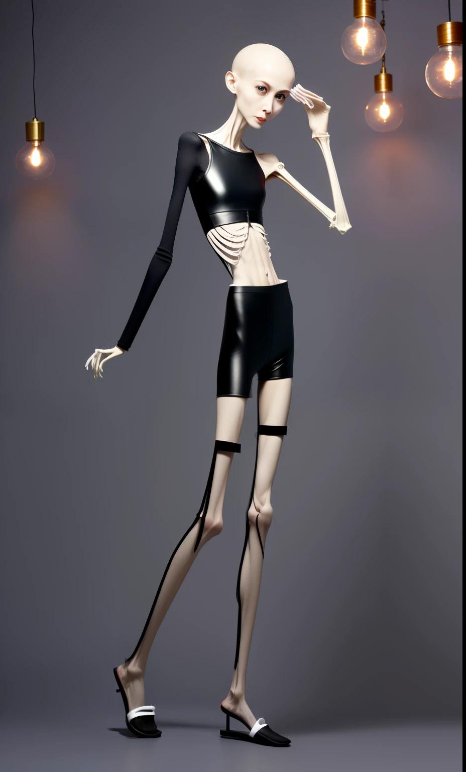 A woman in a black top and black shorts posing for a picture - SeaArt AI