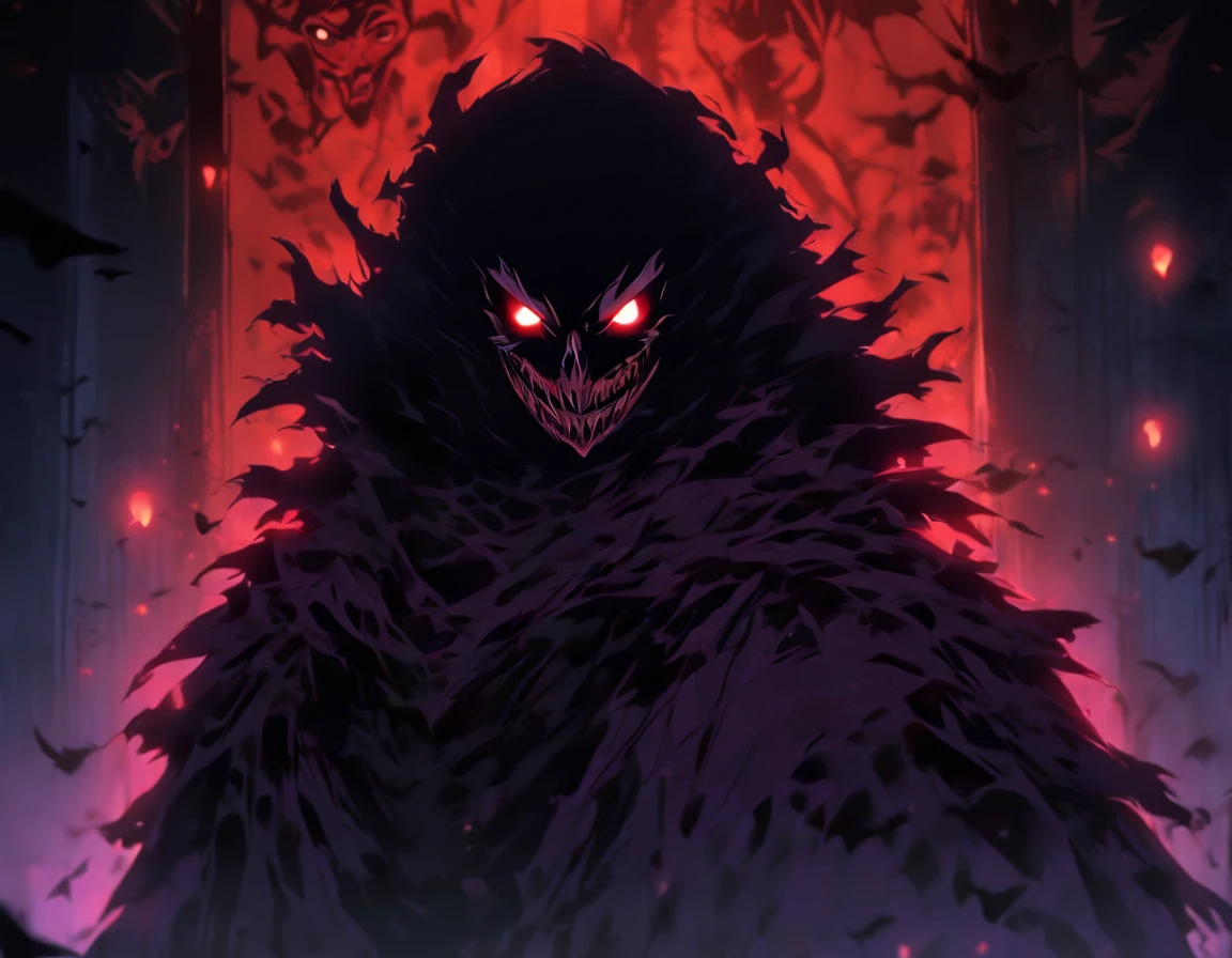 A close up of a demonic looking creature with red eyes - SeaArt AI