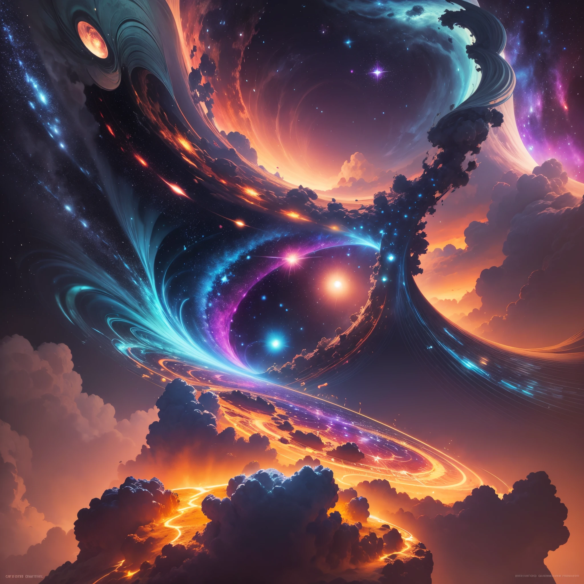 A painting of a spiral shaped space with stars and clouds - SeaArt AI