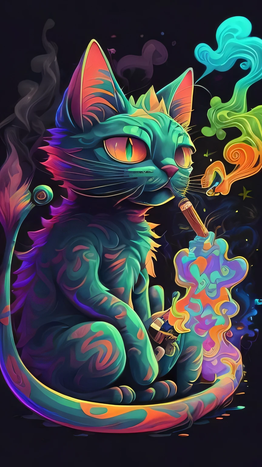 A cat with a pipe smoking a cigarette in its mouth - SeaArt AI