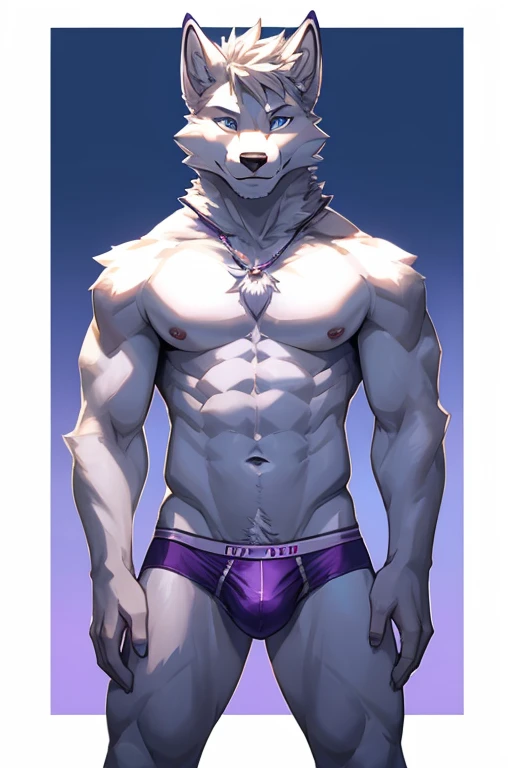 Furry, Anthro, Arctic Wolf with purple accents, Male, E621, Standing - SeaArt AI