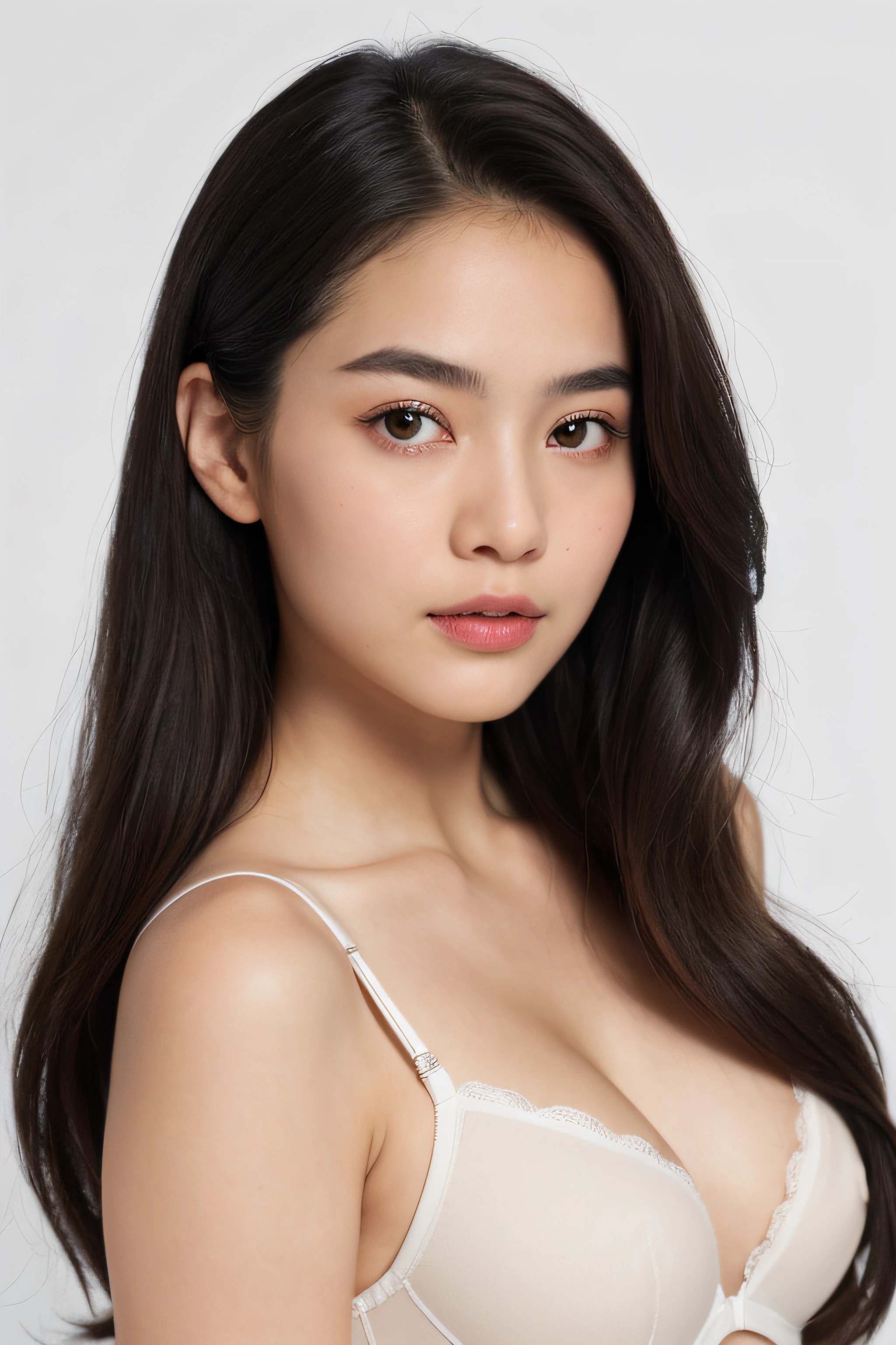 A woman in a white bra top and black pants posing for a picture - SeaArt AI