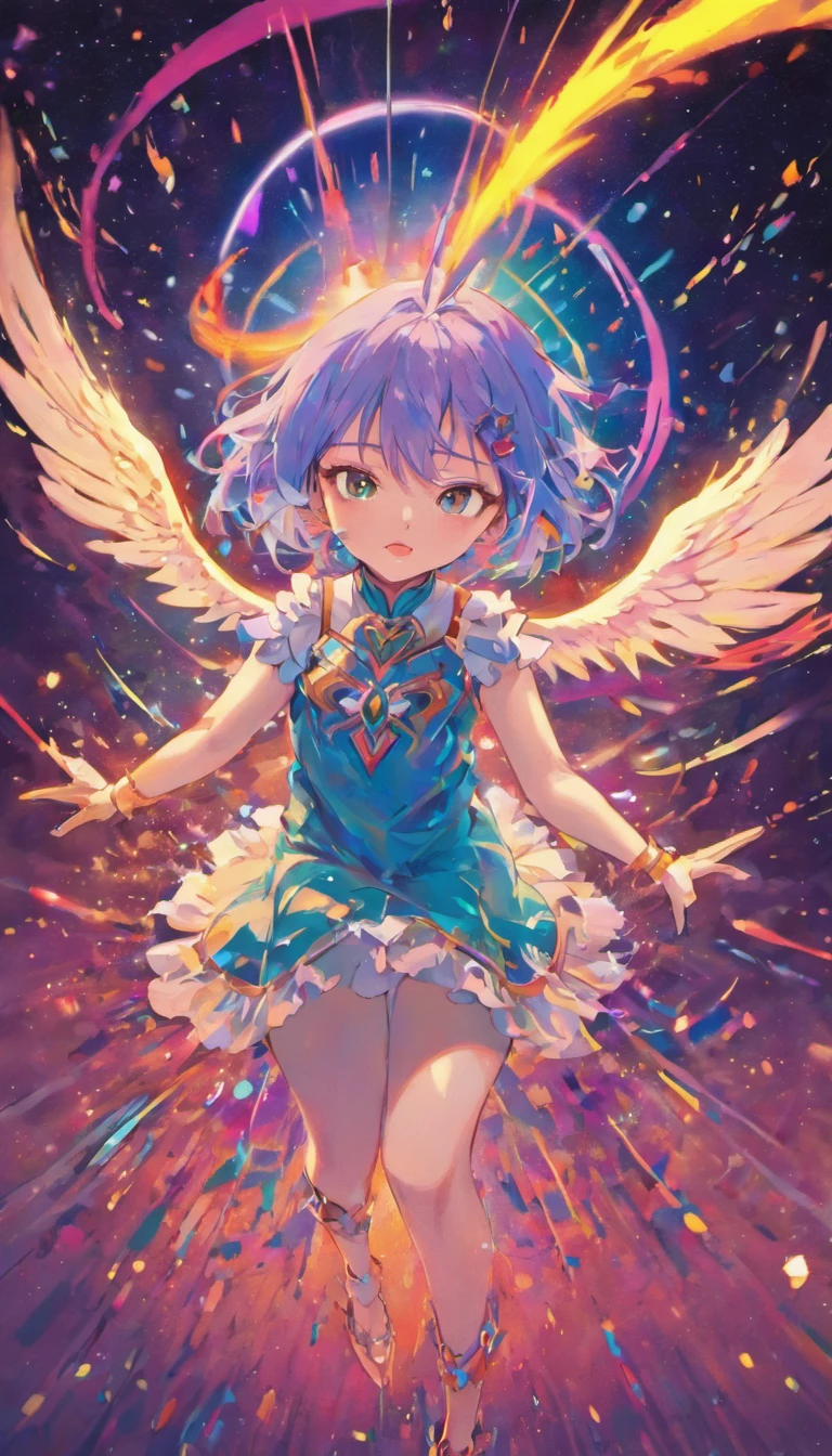 A girl with purple hair and wings flying through the air - SeaArt AI