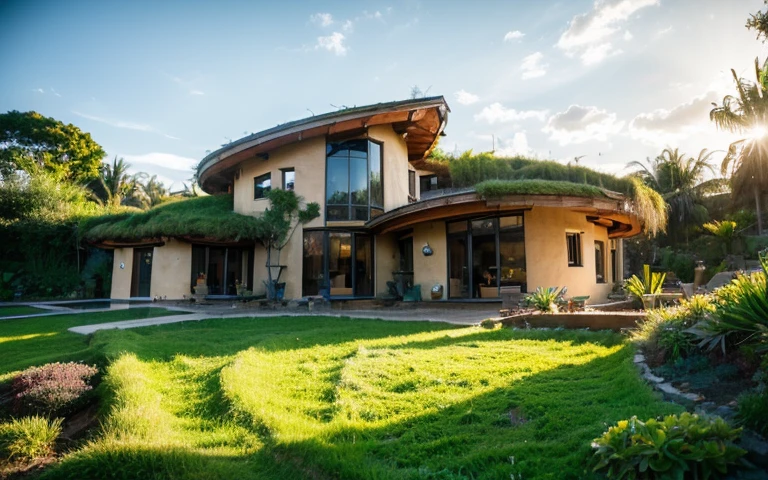 A photograph of a symmetrical a splendid contemporary house with ...