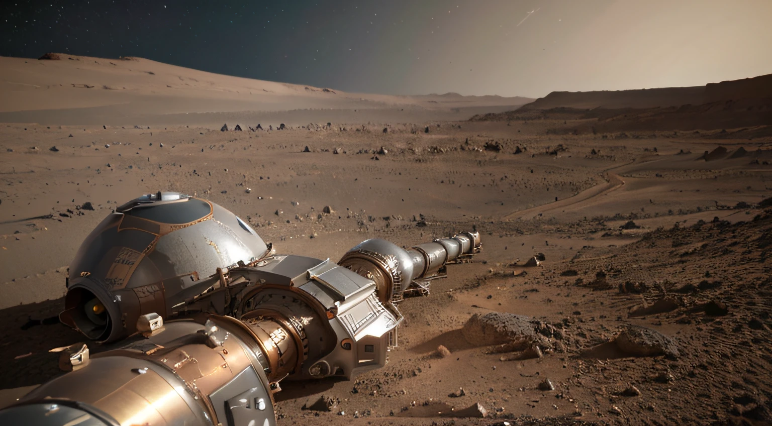 A close up of a space station on a desert plain - SeaArt AI