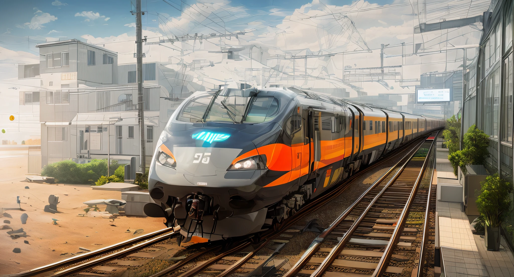 There is a train that is going down the tracks in the day - SeaArt AI