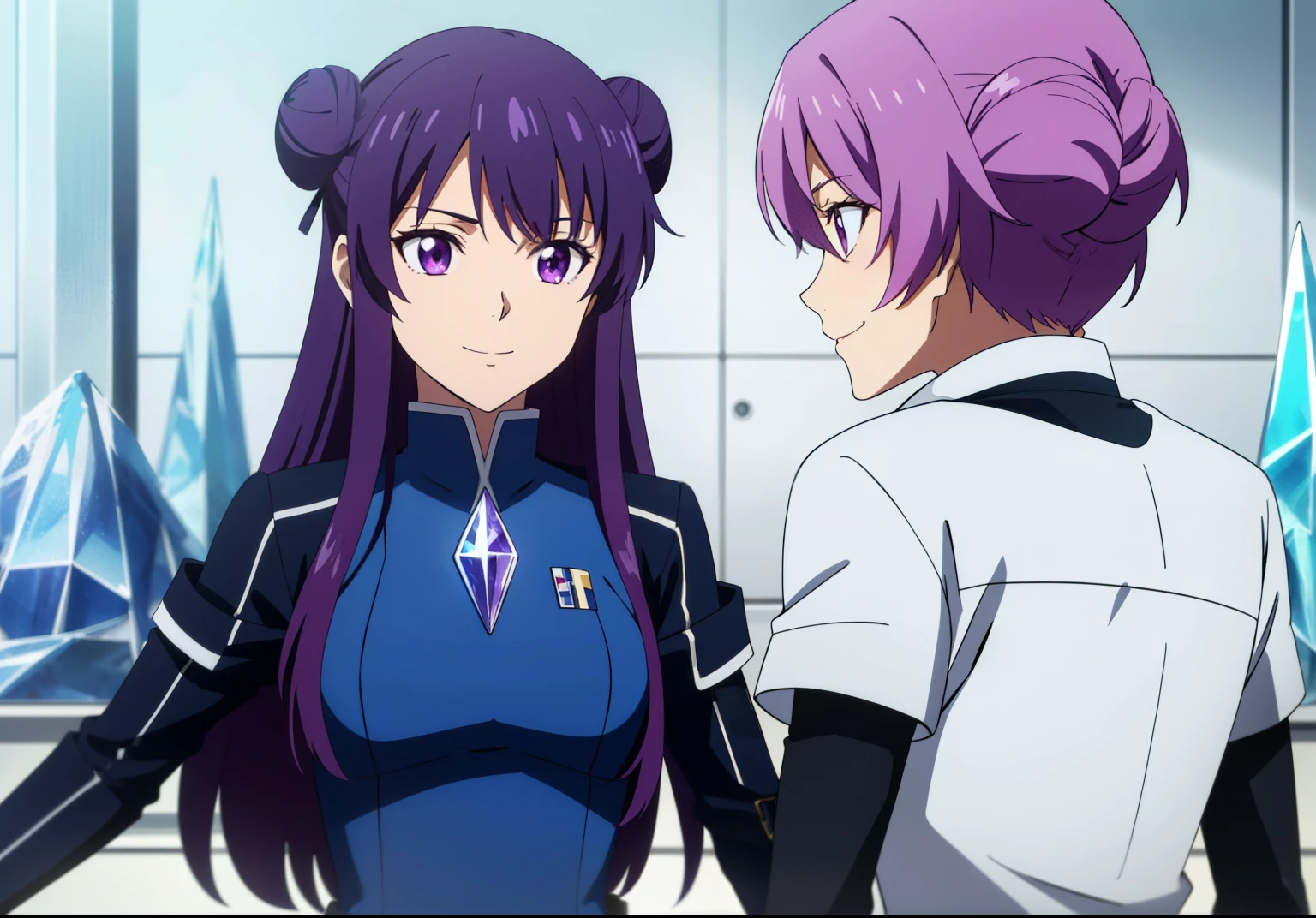 Two anime characters are standing next to each other in a room - SeaArt AI