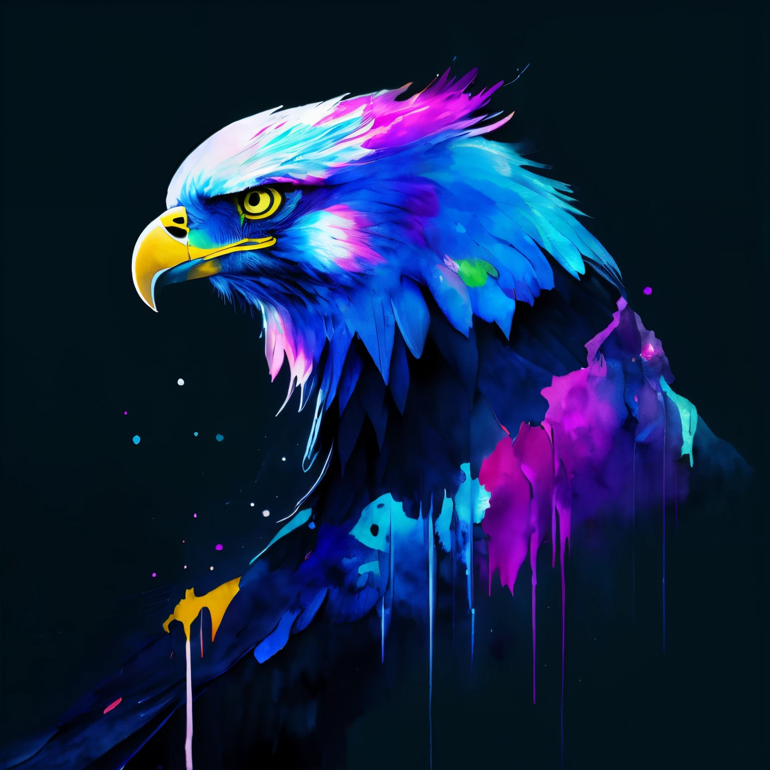 A close up of a bird with a colorful paint splatter on it's face ...