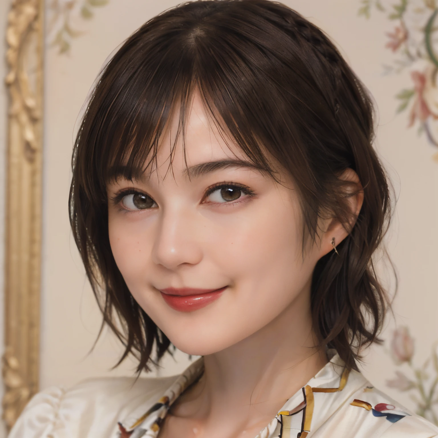 A close up of a woman with a short haircut and a white shirt - SeaArt AI