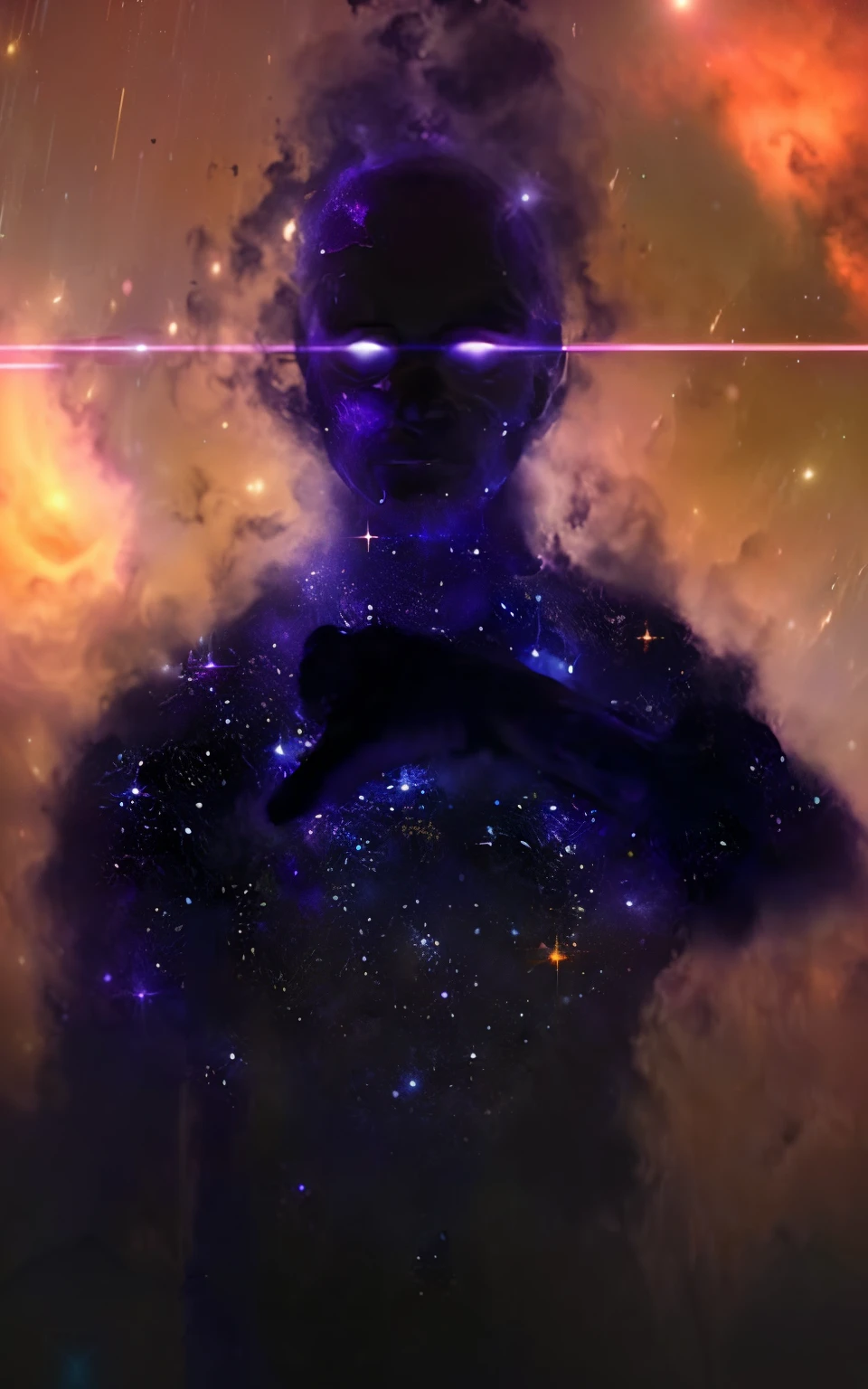 A close up of a person with a purple light in the sky - SeaArt AI