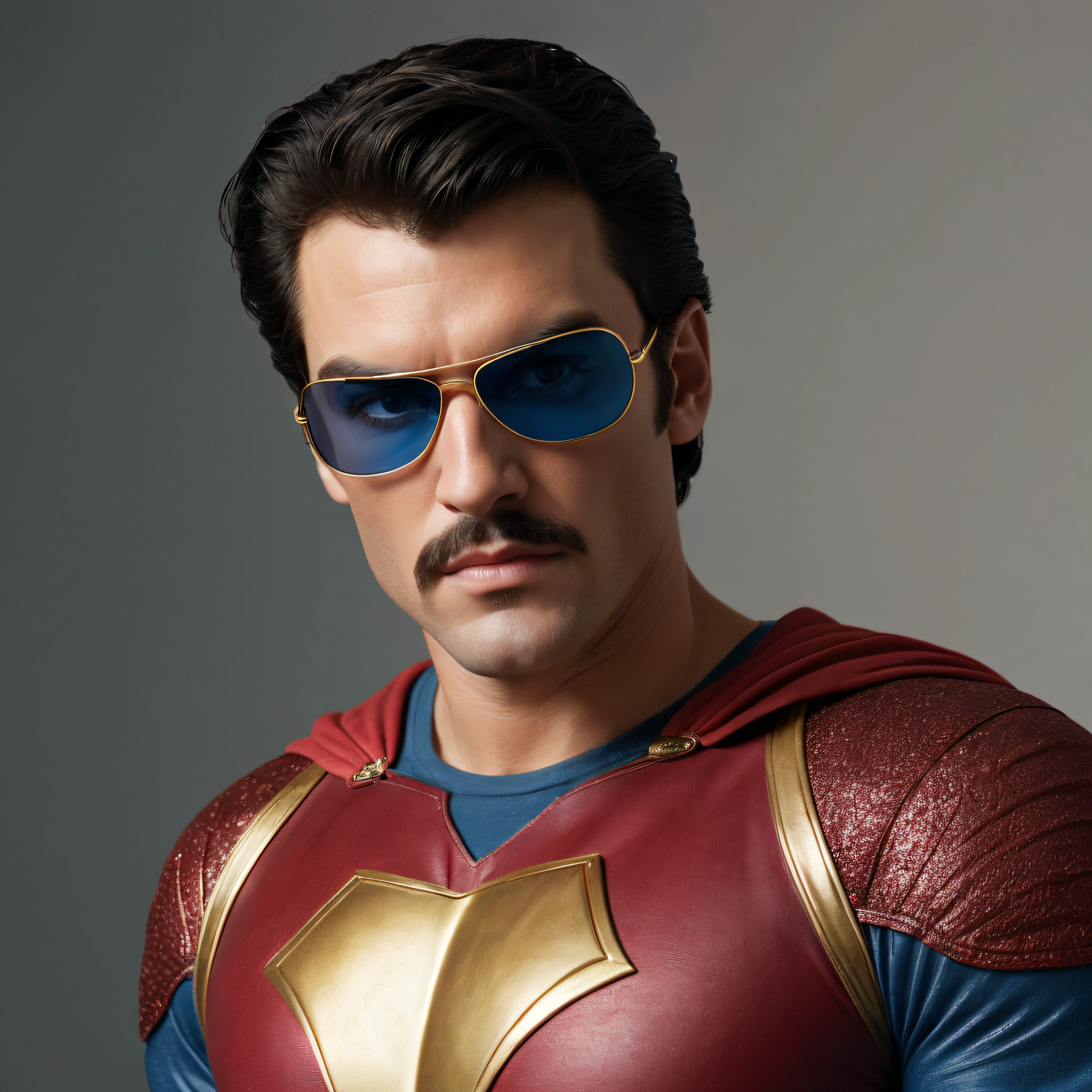 A man in a red and gold costume and sunglasses - SeaArt AI