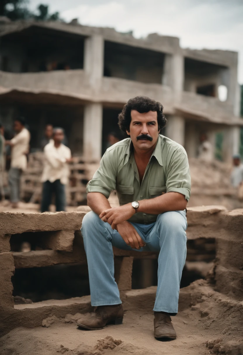 Arafed man sitting on a stone wall in front of a building - SeaArt AI