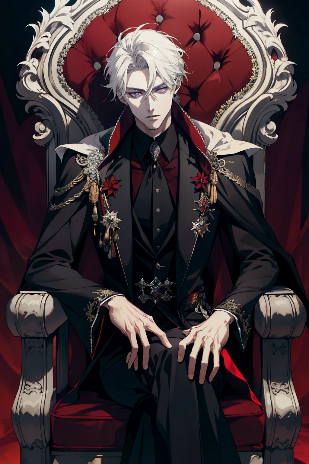 A picture of a man sitting on a throne with a red chair - SeaArt AI