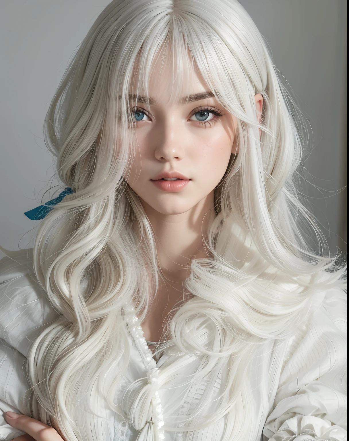 A close up of a woman with long white hair and blue eyes - SeaArt AI