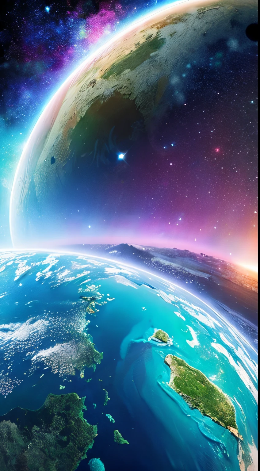 A view of the earth from space with a bright light shining on it ...