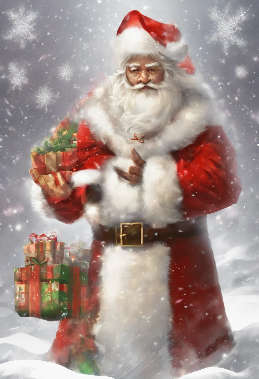 Santa claus holding a gift in a snowy scene - SeaArt AI