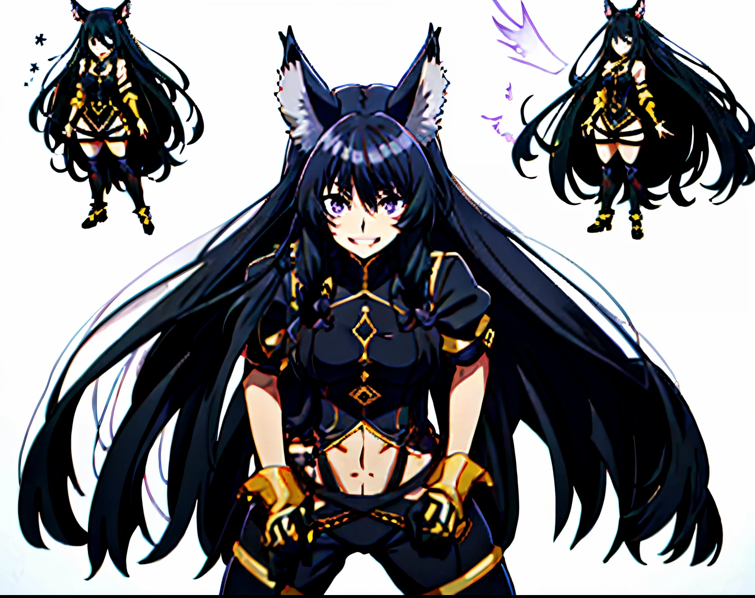 Anime character with long black hair and a cat ears - SeaArt AI