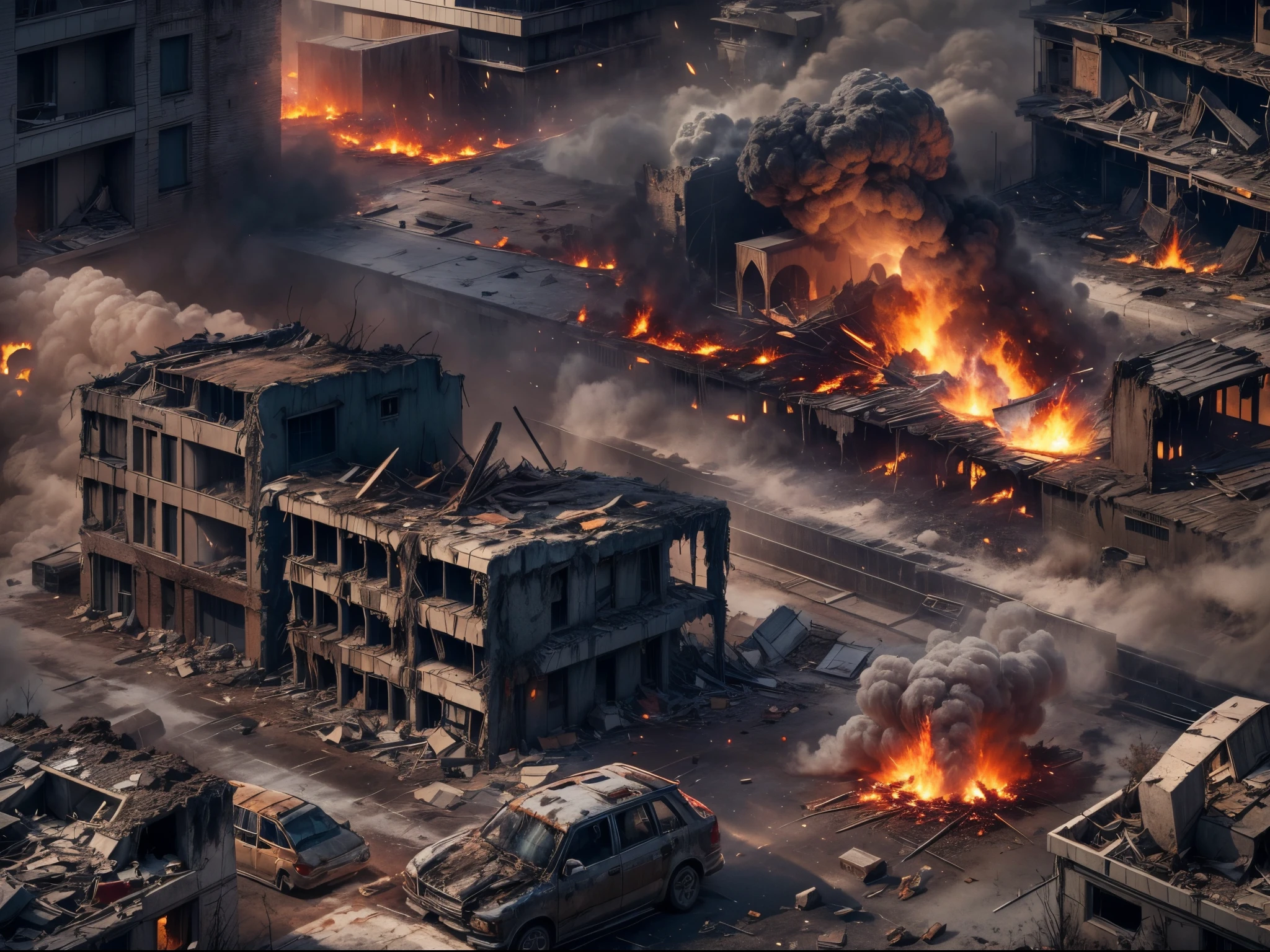 Arafed building on fire in a city with a lot of smoke - SeaArt AI