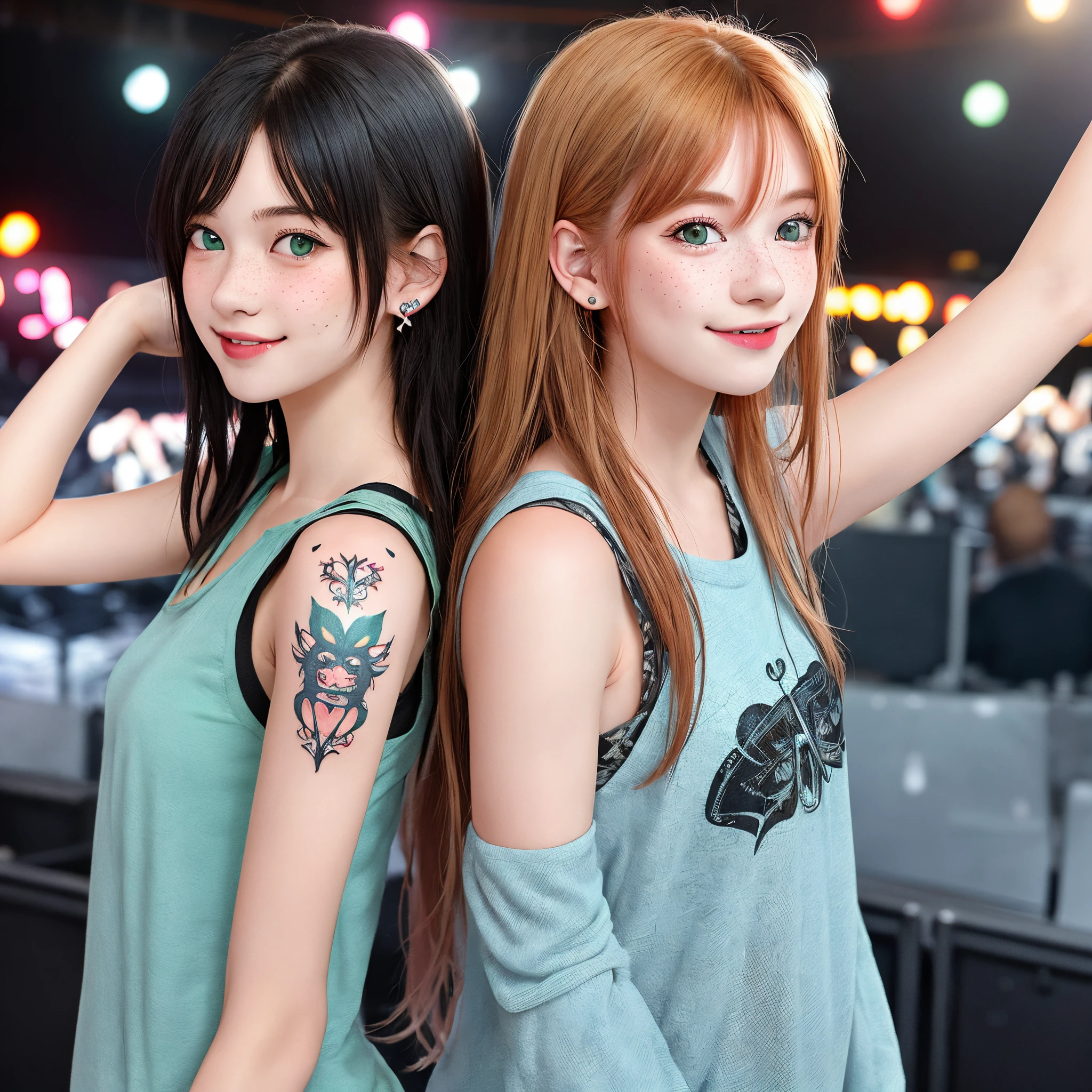 Two asian girls with tattoos on their arms and arms - SeaArt AI
