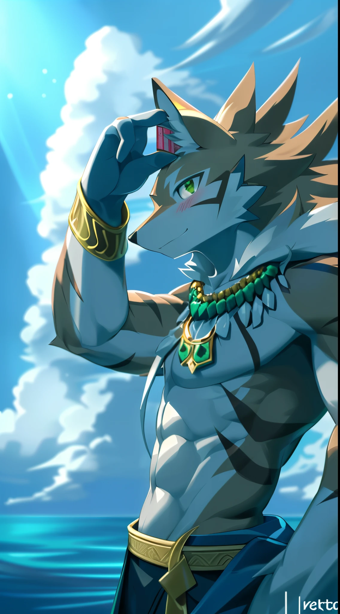 A cartoon picture of a man with a sword and a necklace - SeaArt AI