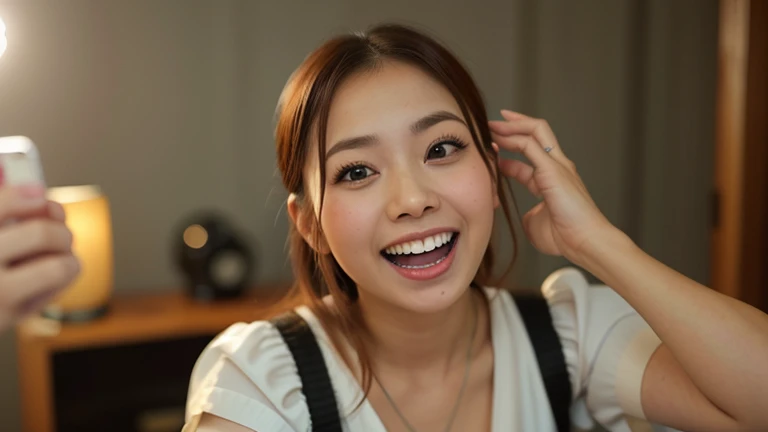 Highly detailed RAW color photo of a woman taking a selfie in the ...