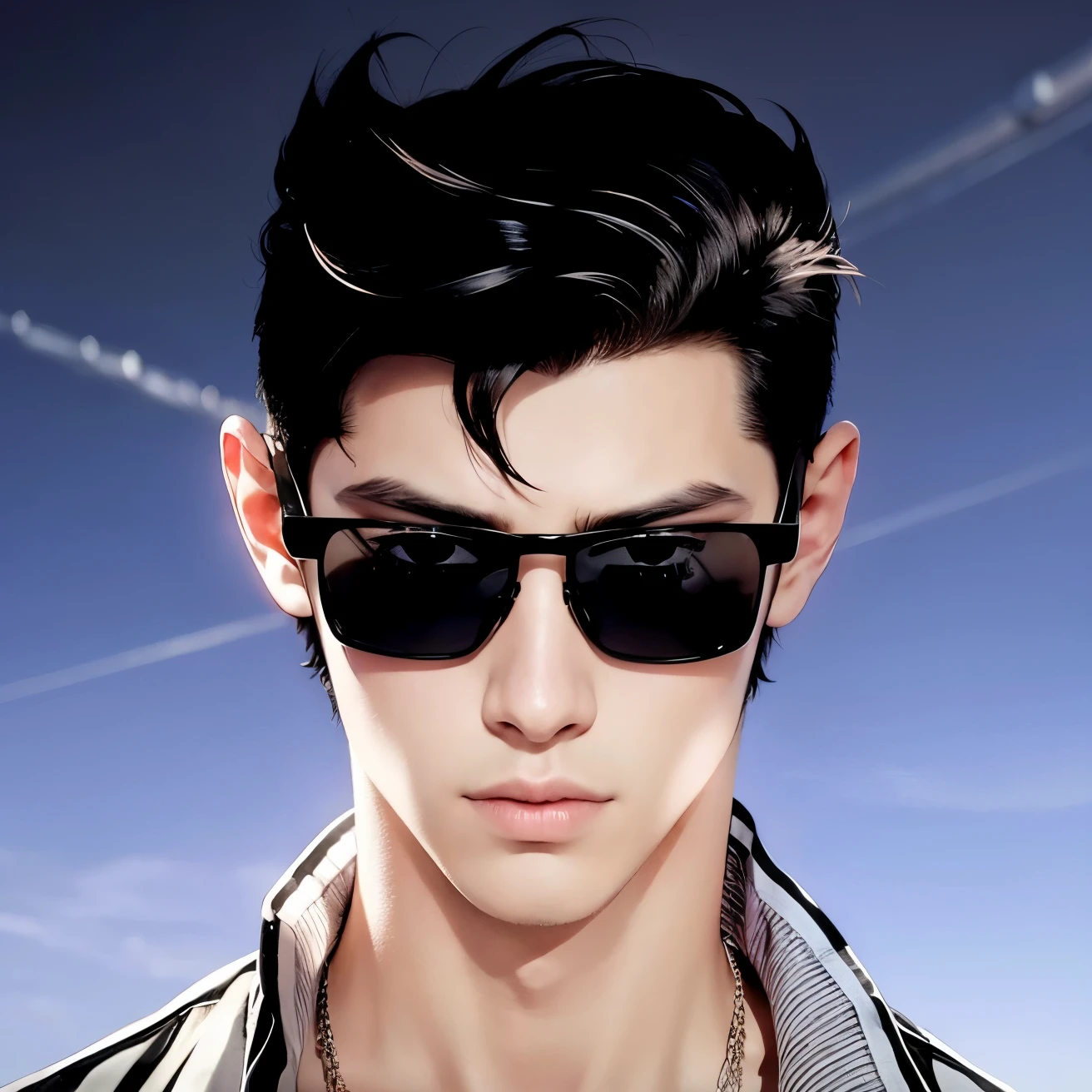 A close up of a man wearing sunglasses and a shirt - SeaArt AI