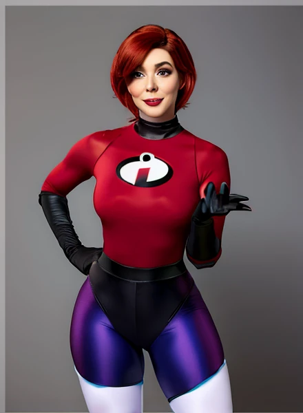 Uma mulher em um red and black costume posando para uma foto - SeaArt AI