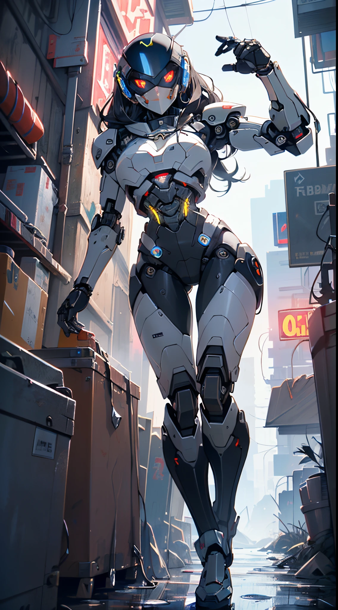 A close up of a person in a futuristic suit on a city street - SeaArt AI