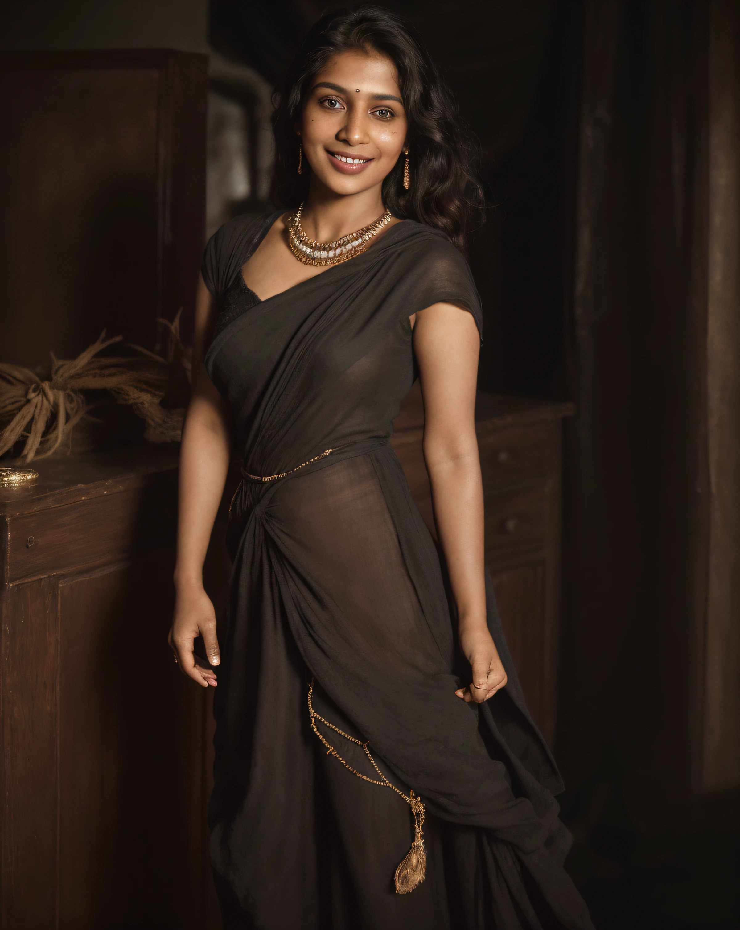 Anupa karth in black sari posing for a photo - SeaArt AI