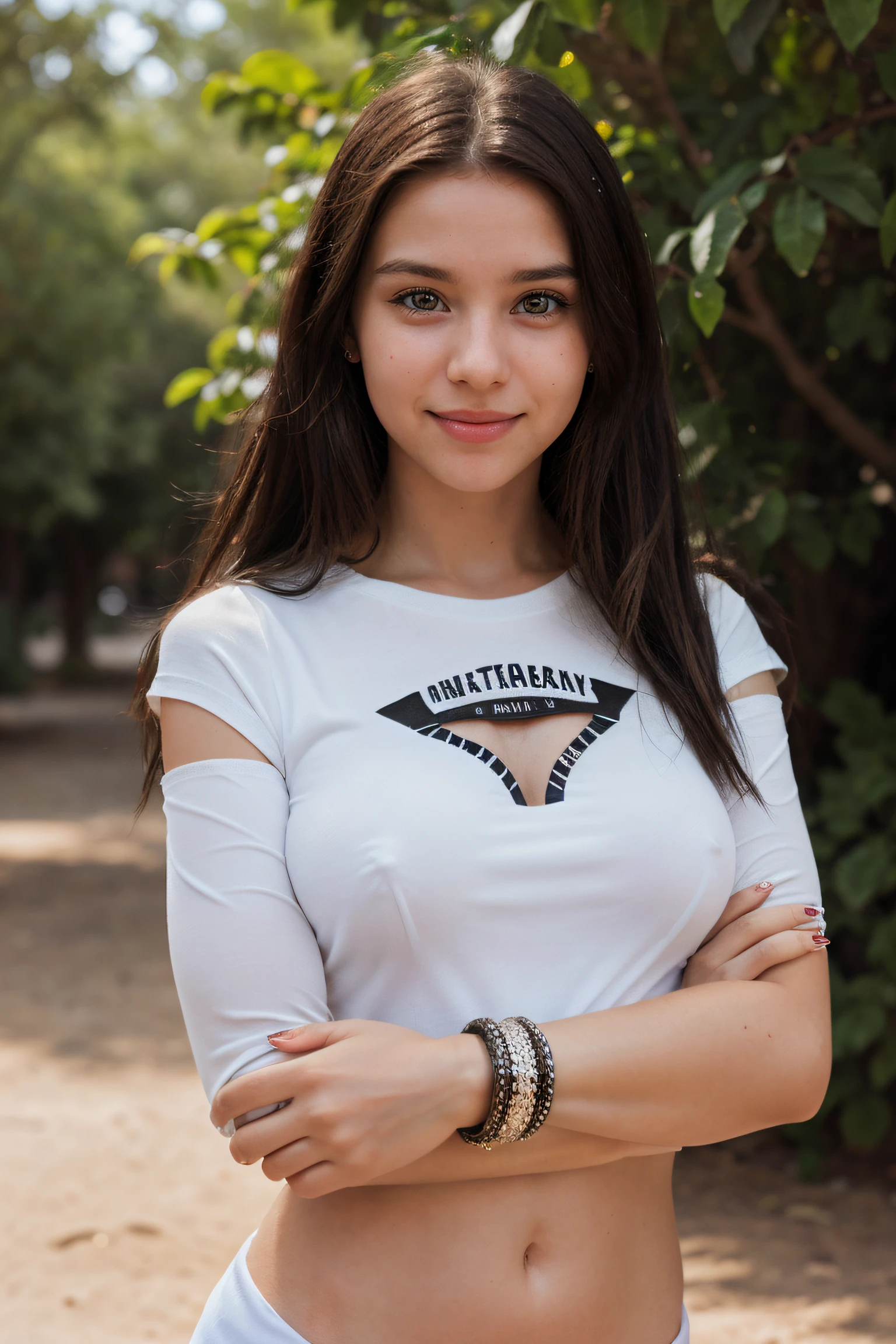A close up of a woman in a white shirt posing for a picture - SeaArt AI