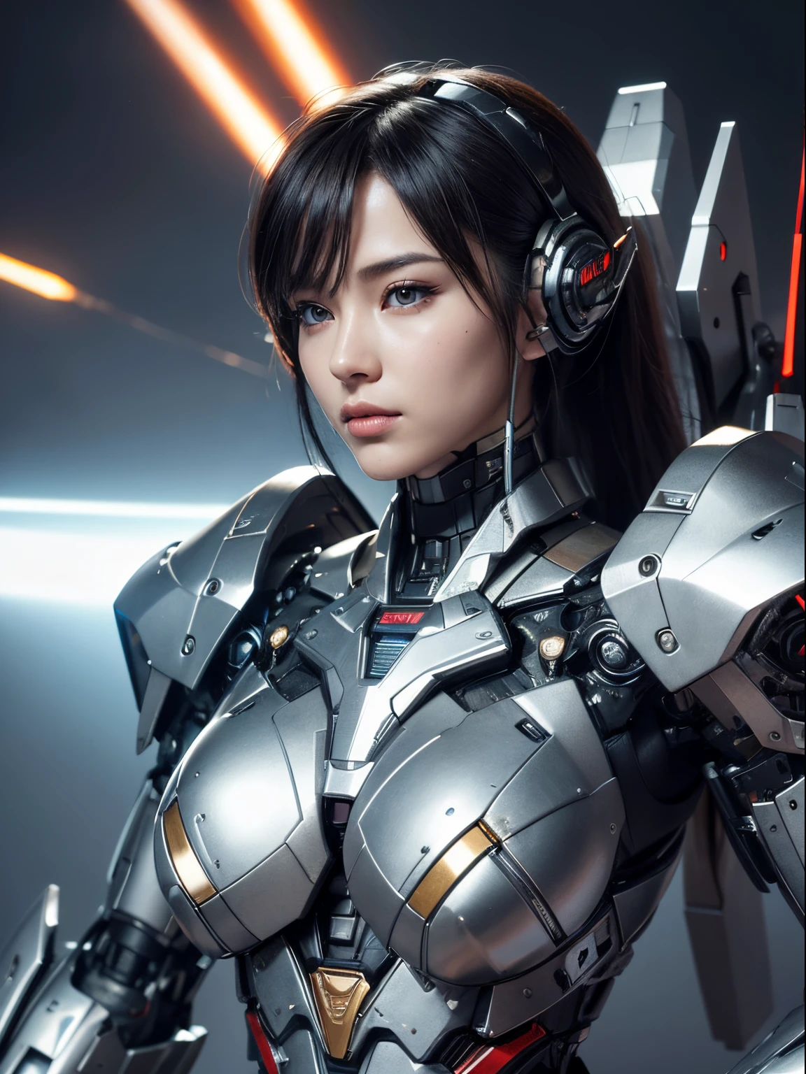 A woman in a futuristic suit with headphones on - SeaArt AI