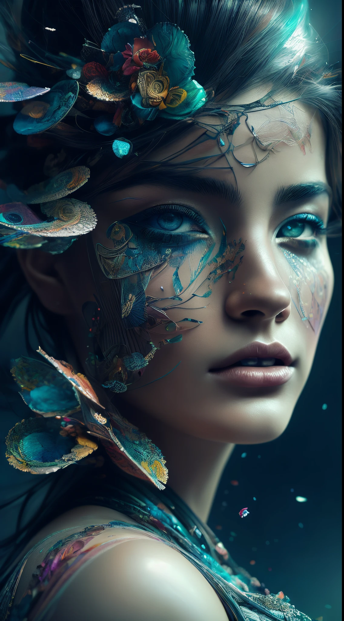 A woman with a flower in her hair and feathers on her head - SeaArt AI