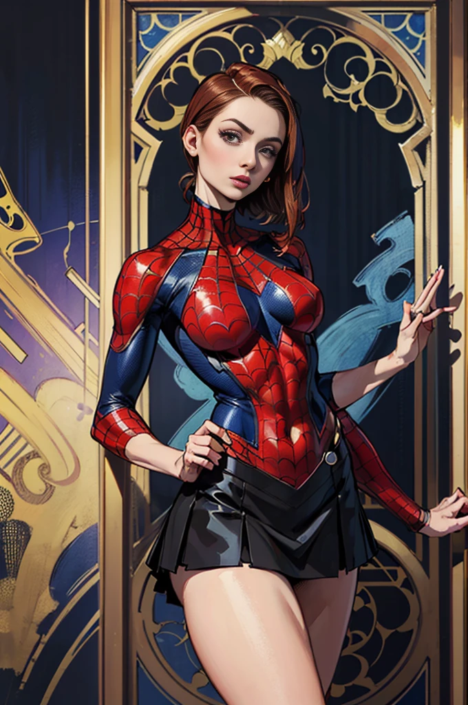 Karen Gillan、Sticking out the navel、newyork、She wears a torn Spider - SeaArt AI