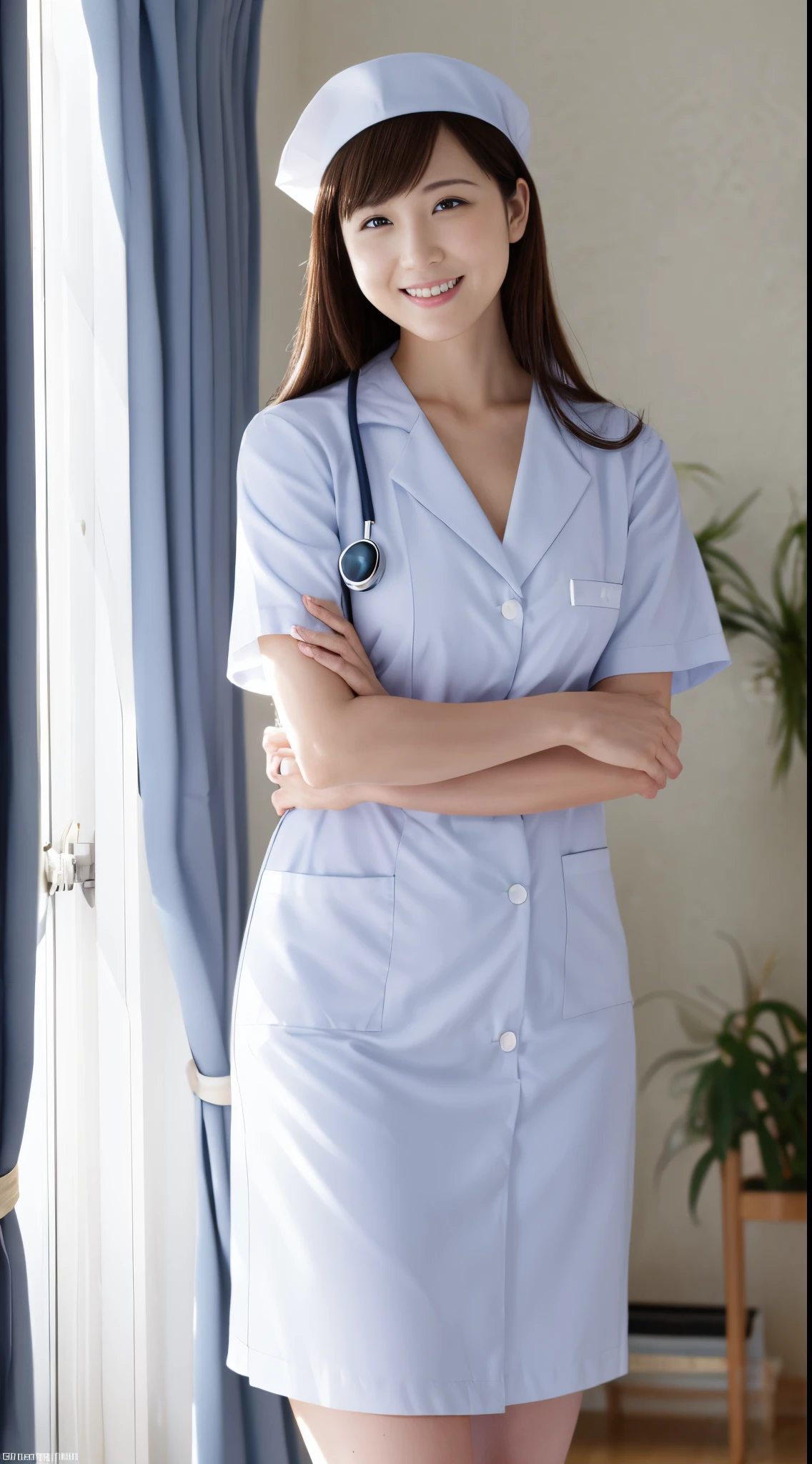 A close up of a woman in a nurse uniform posing for a picture - SeaArt AI