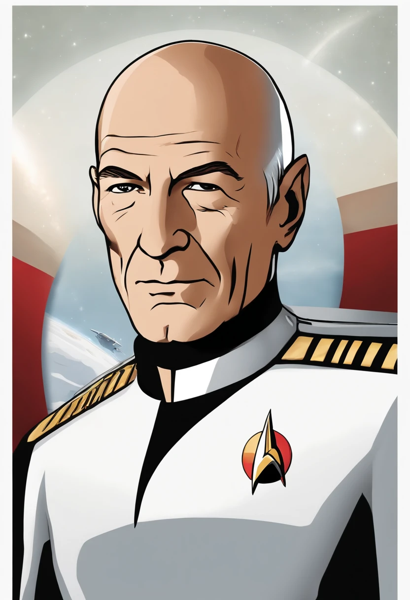 A cartoon of a man in uniform with a star trek badge - SeaArt AI
