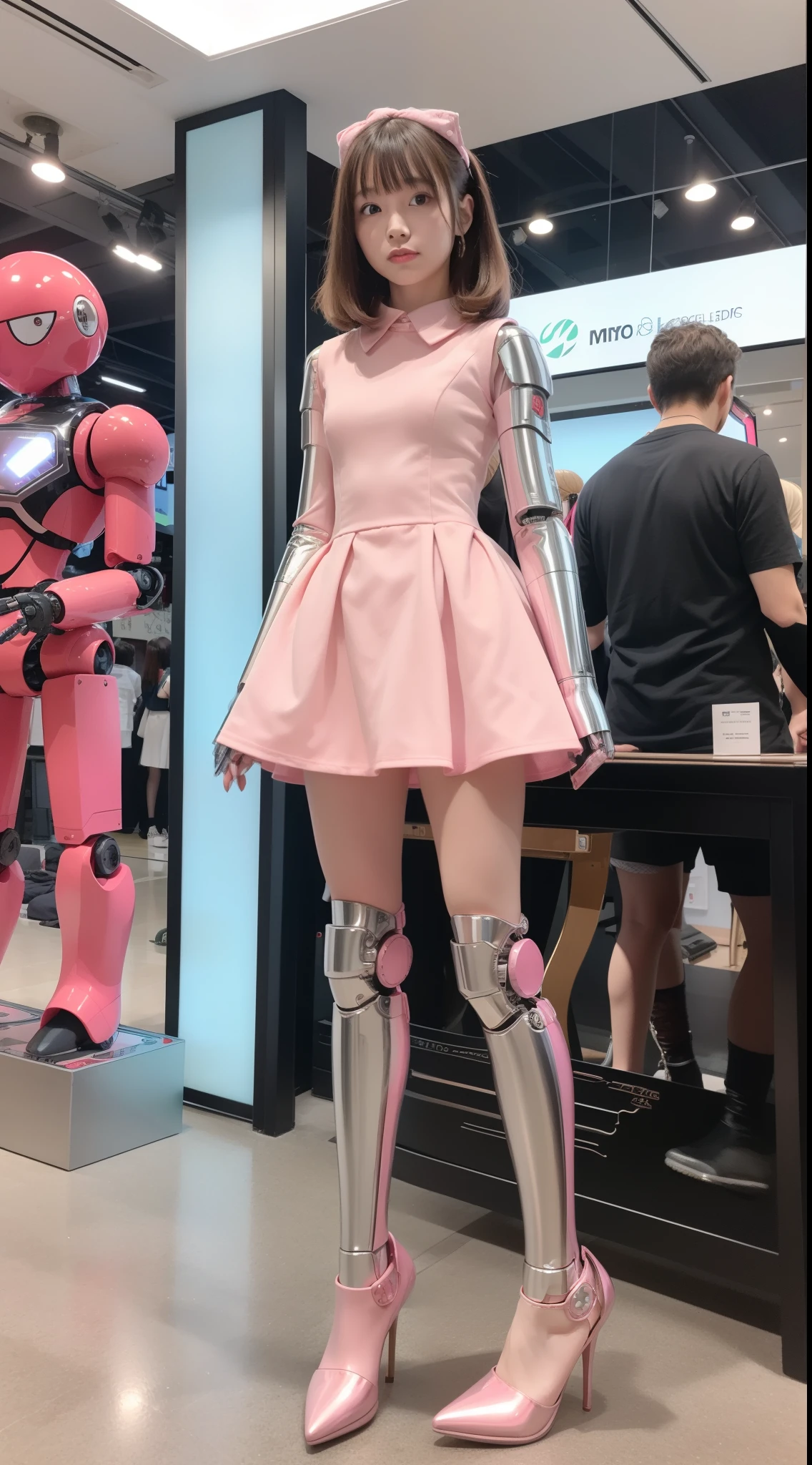 Araffe dressed in pink and silver poses for a picture - SeaArt AI