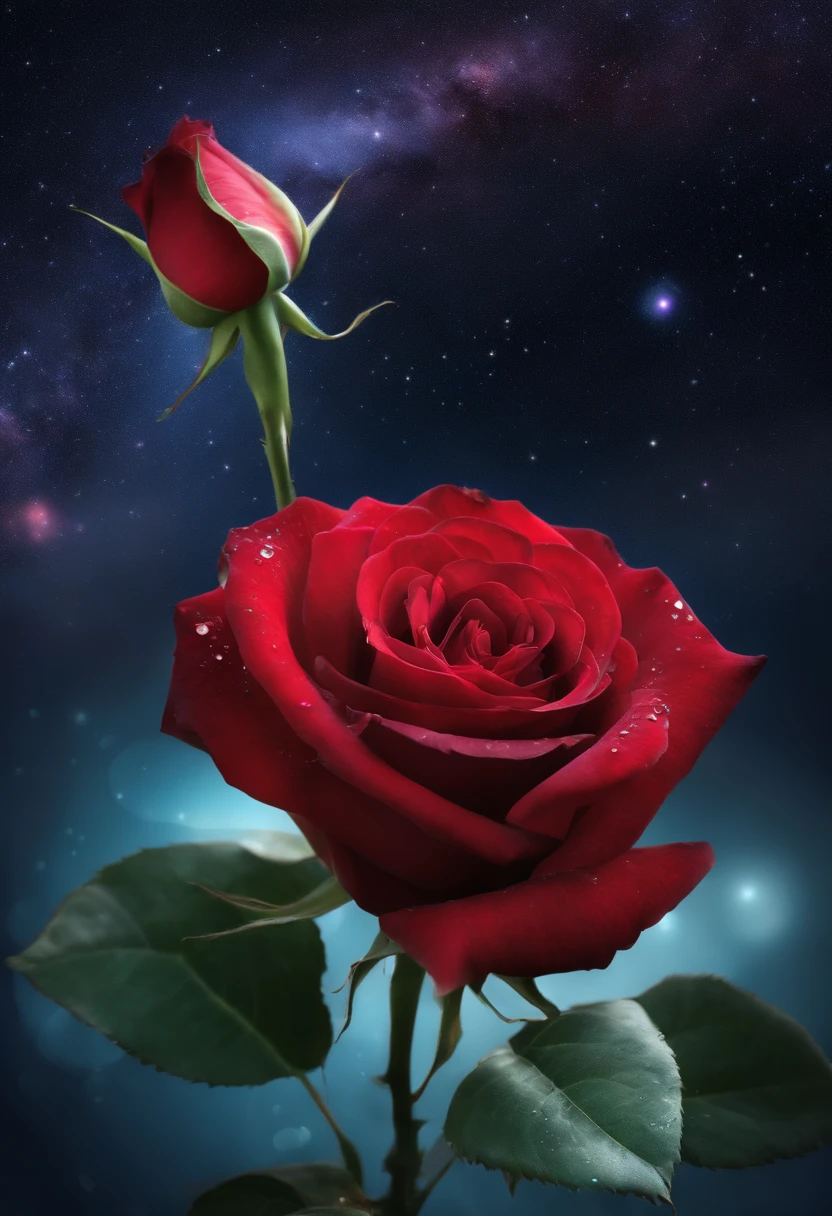 A close up of a red rose with water droplets on it - SeaArt AI
