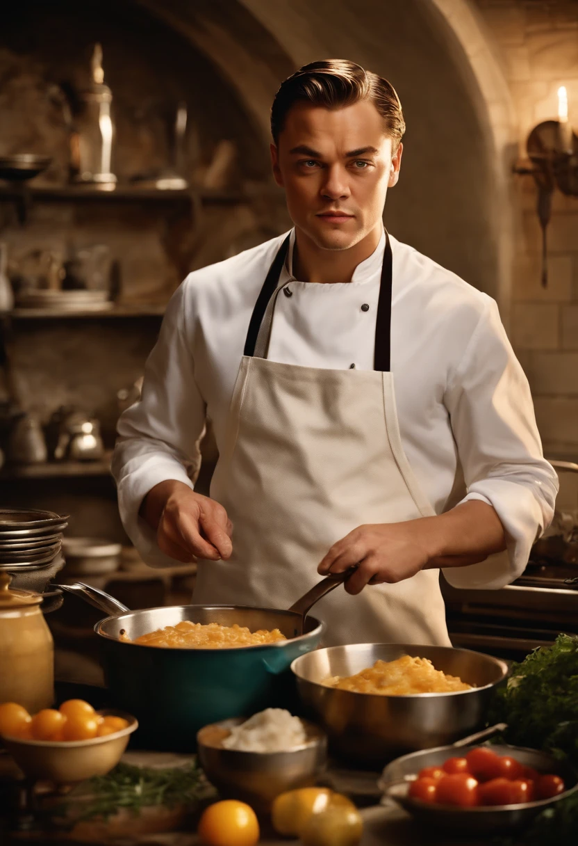 Arafed man in a white chef's coat preparing food in a kitchen - SeaArt AI