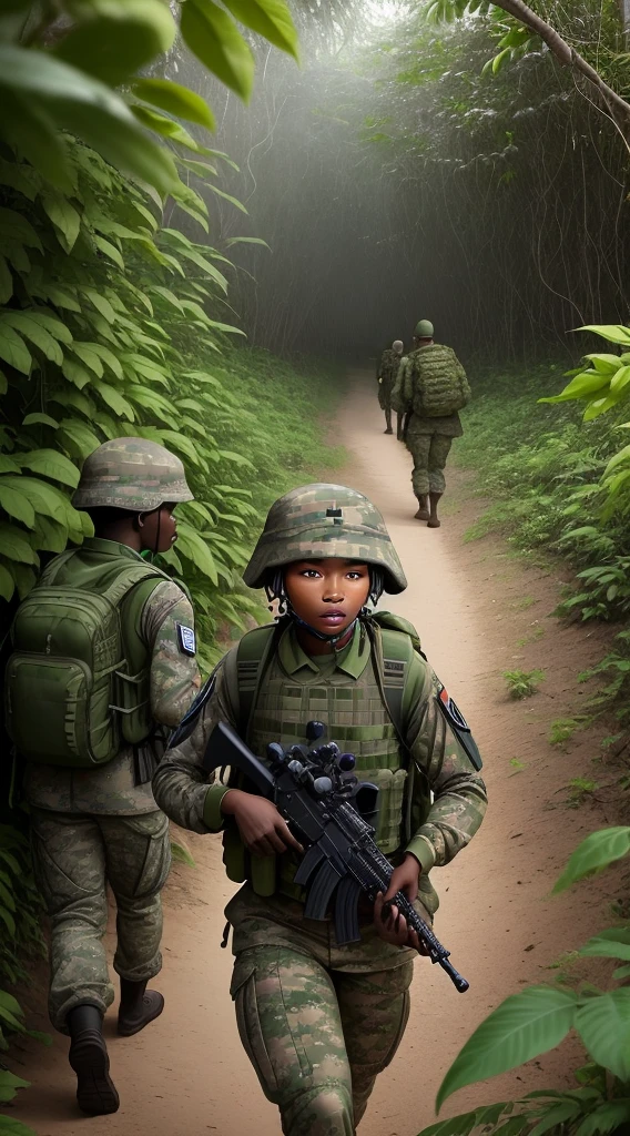An image of Congolese soldiers on patrol in a dense jungle. The ...