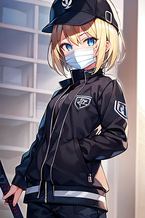 1girl, blonde hair, short hair, gakuran, black jacket, black clothes ...