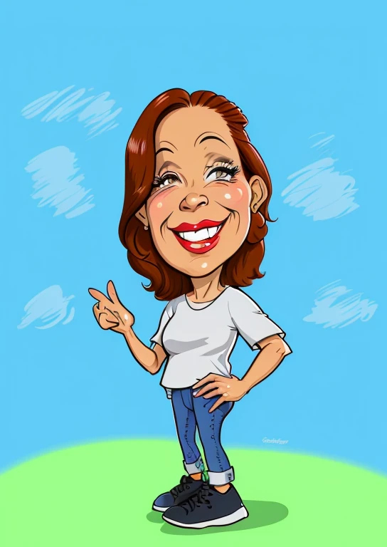 Drawing of a woman with curly hair and a white shirt, cartoon portrait ...